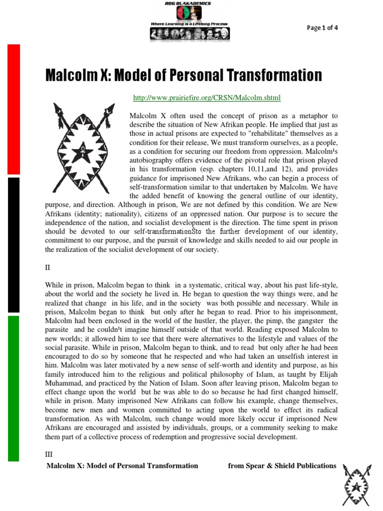 Malcolm X Model of Personal Transformation CRSN | PDF | Prison | Malcolm X