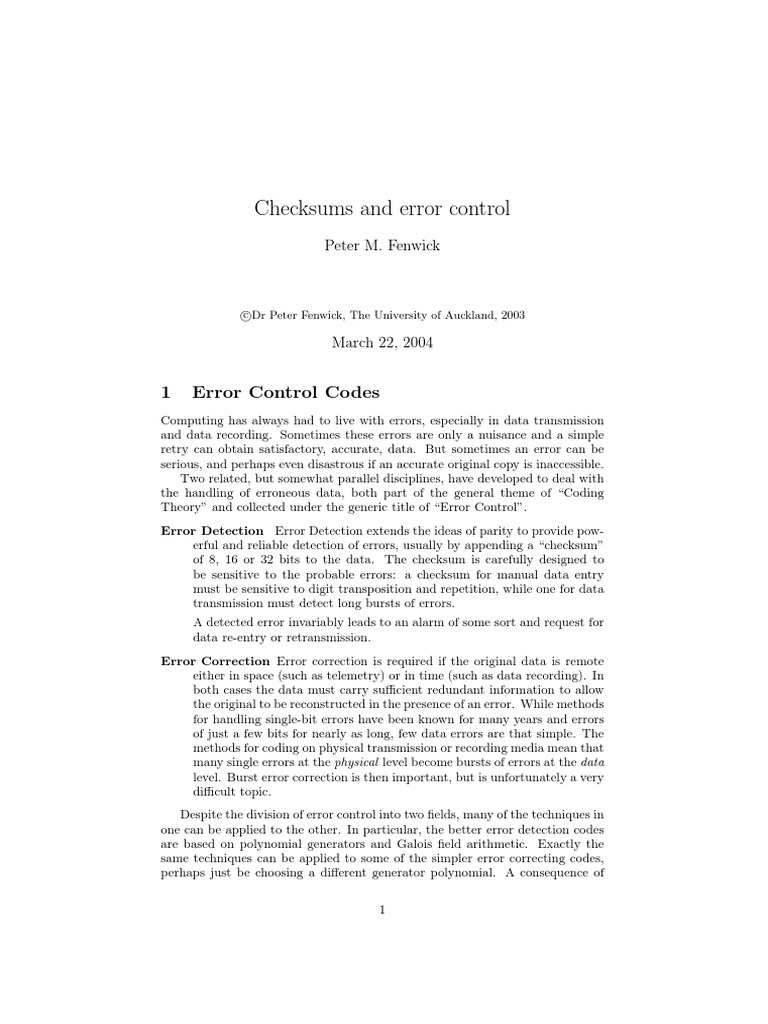 Checksums and Error Control | PDF | Error Detection And Correction | Division (Mathematics)