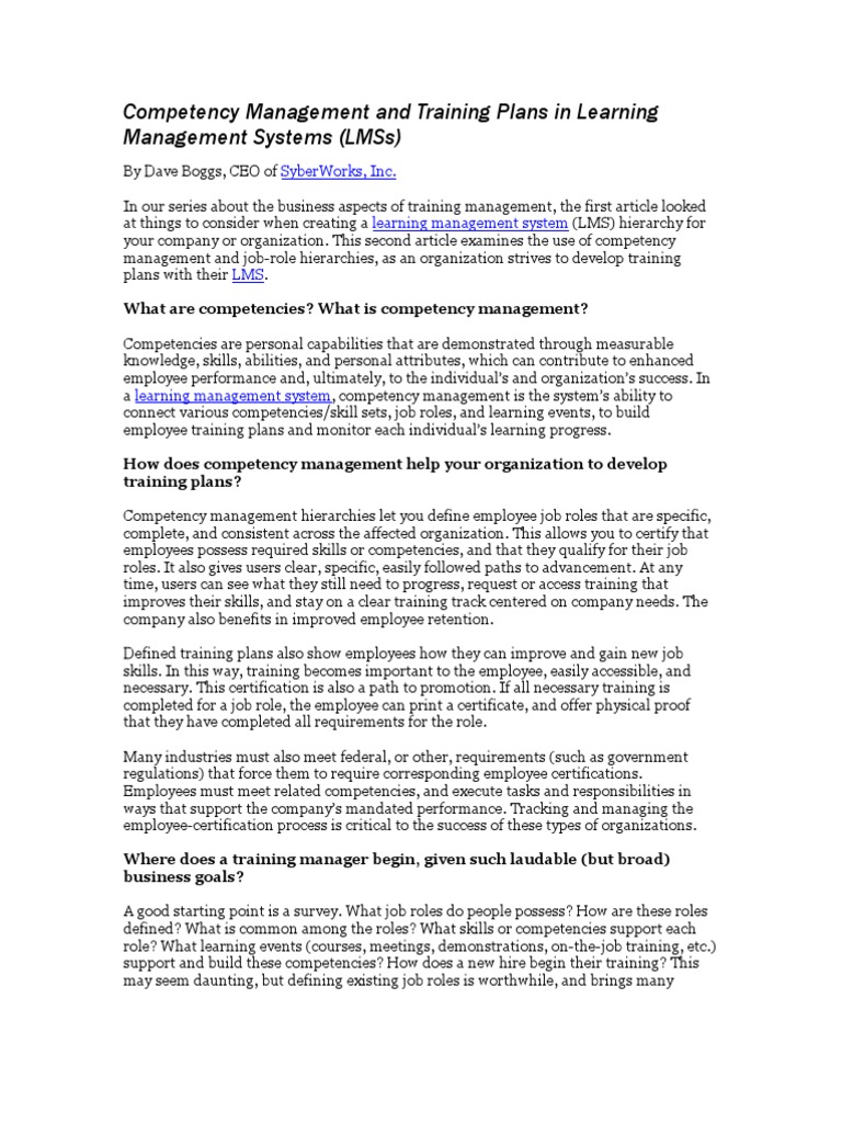Competency Management and Training Plans in LMSs | PDF | Competence ...