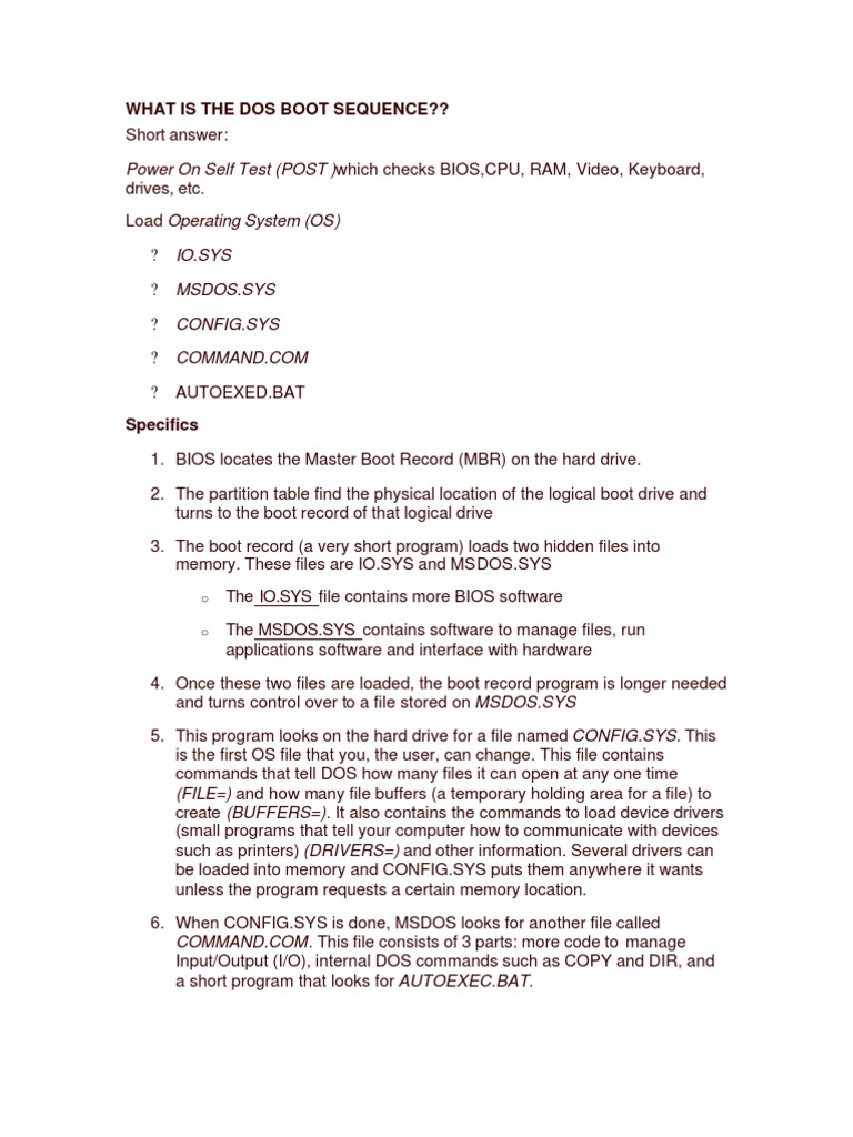 What Is The Dos Boot Sequence?? Short Answer: Power On | PDF | Business