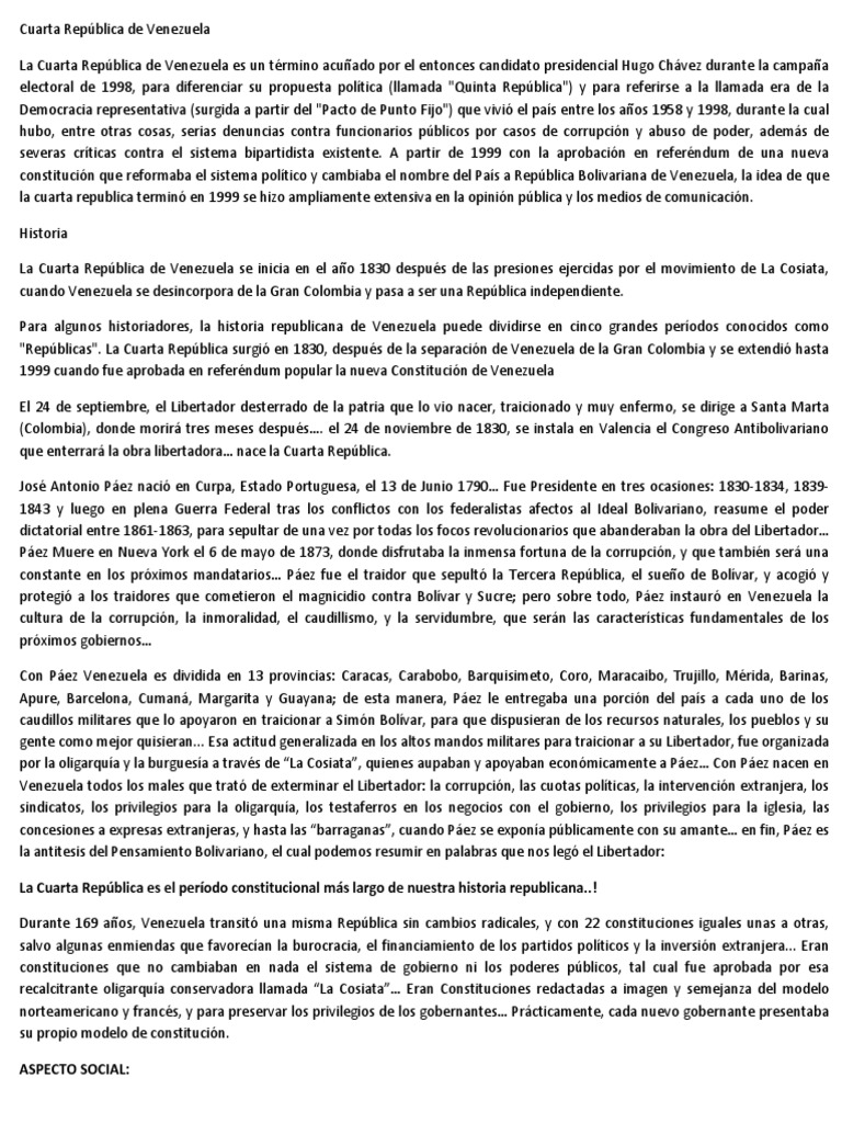 Cuarta República de Venezuela | PDF | Venezuela | República