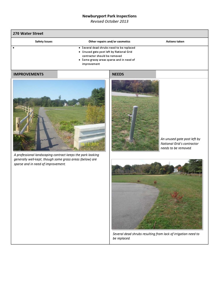 Fall 2013 Parks Inspection Report | PDF | Playground | Road Surface