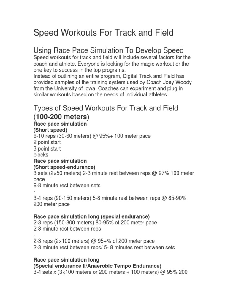 Track & Field Speed Workouts Guide | PDF | Track And Field | Racing