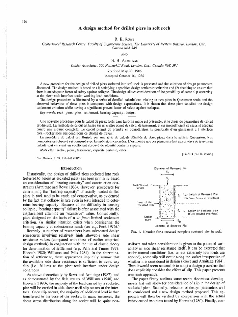 Rowe N Armitage Rock Socketed Piles PDF | PDF | Strength Of Materials ...