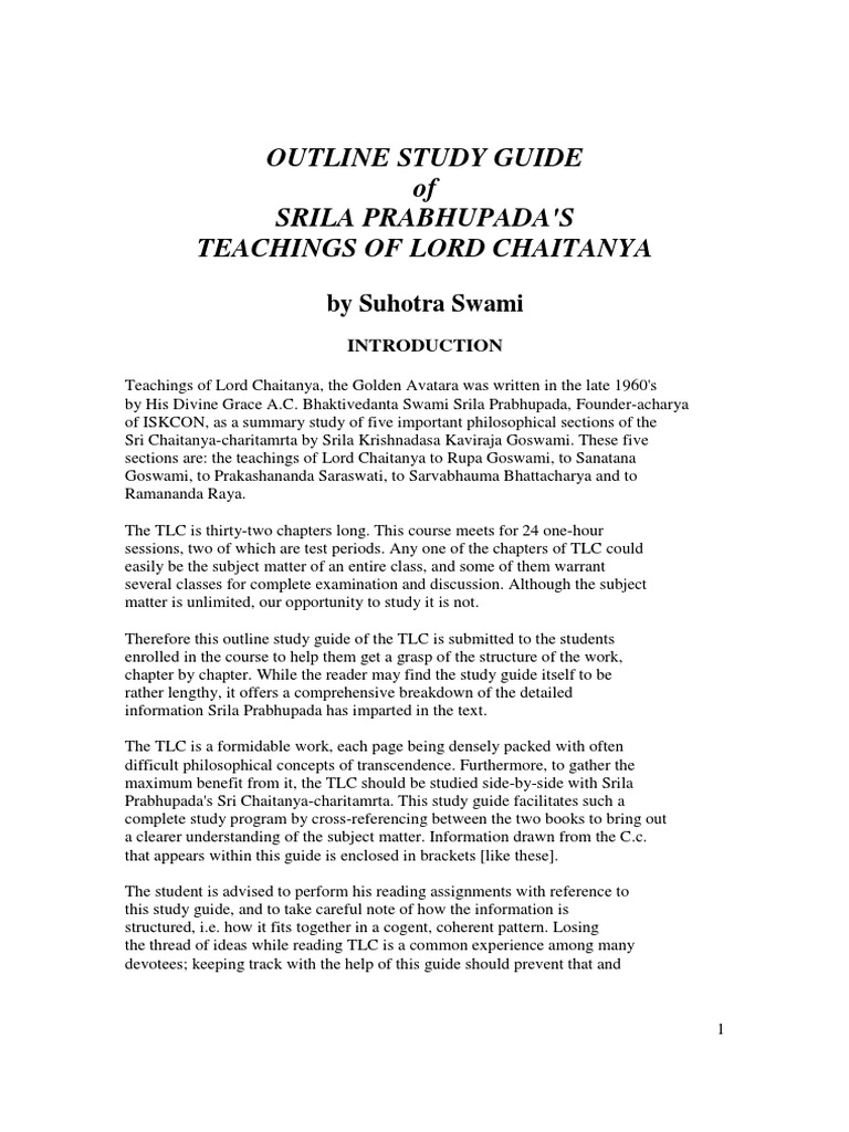 Outline Study Guide of Srila Prabhupada'S Teachings of Lord Chaitanya | PDF | Krishna | Hinduism