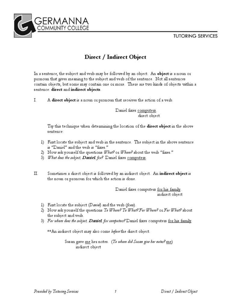 Direct and Indirect Objects PDF | PDF | Language Arts & Discipline ...
