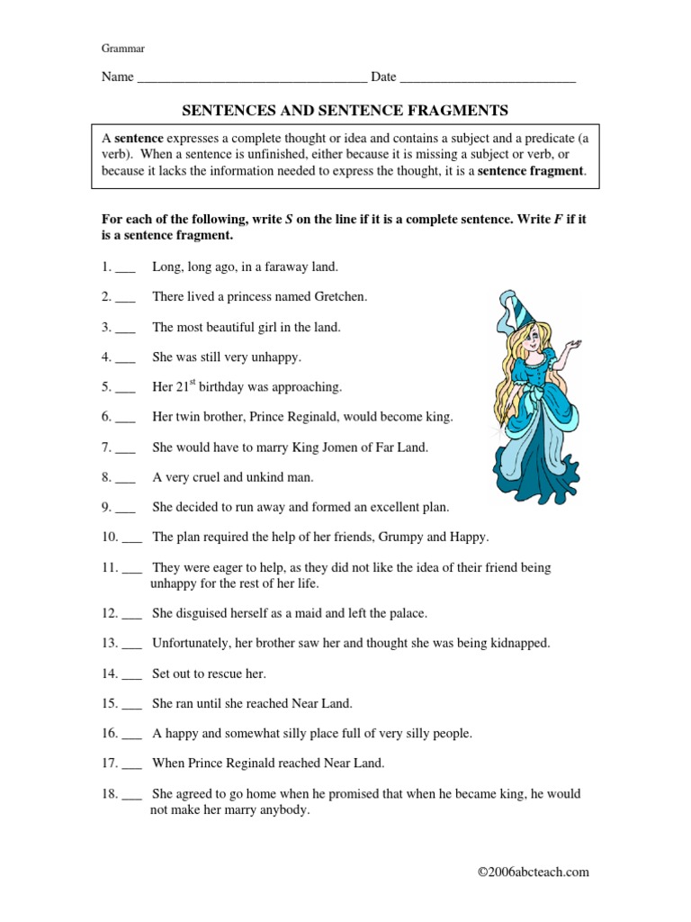Complete Sentences vs. Fragments Quiz | PDF