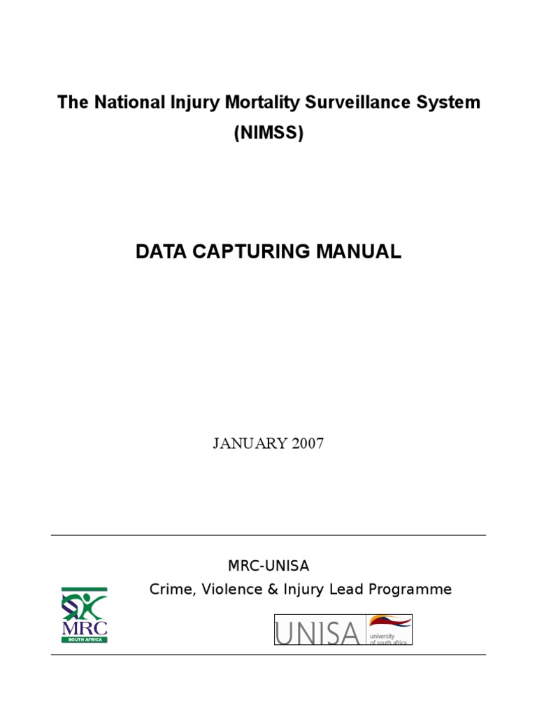 Data Capturing Manual: The National Injury Mortality Surveillance ...