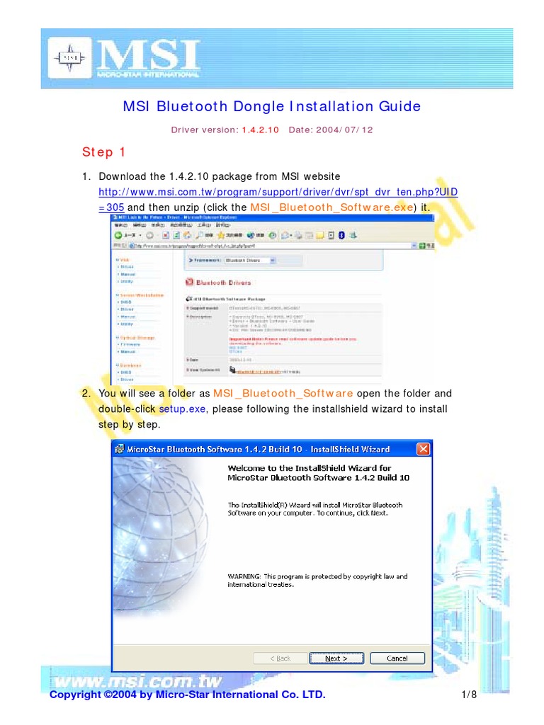 MSI Bluetooth Dongle Installation Guide | Computer Architecture ...