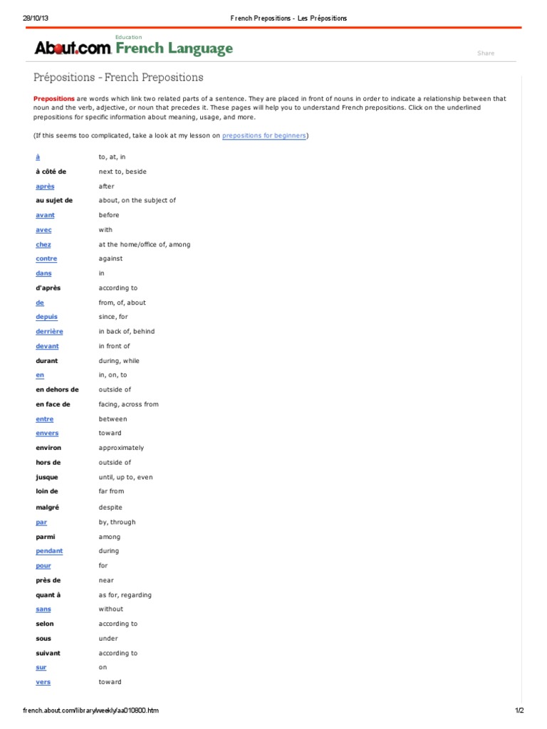 French Prepositions Guide | PDF