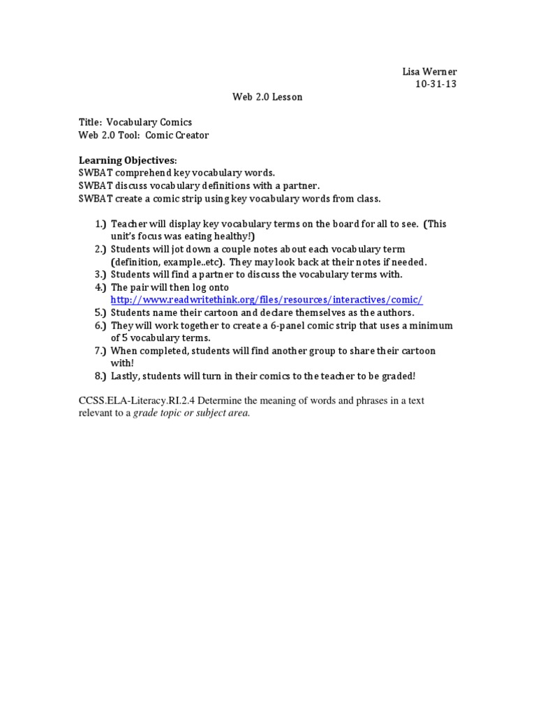 Vocabulary Comics for Students | PDF