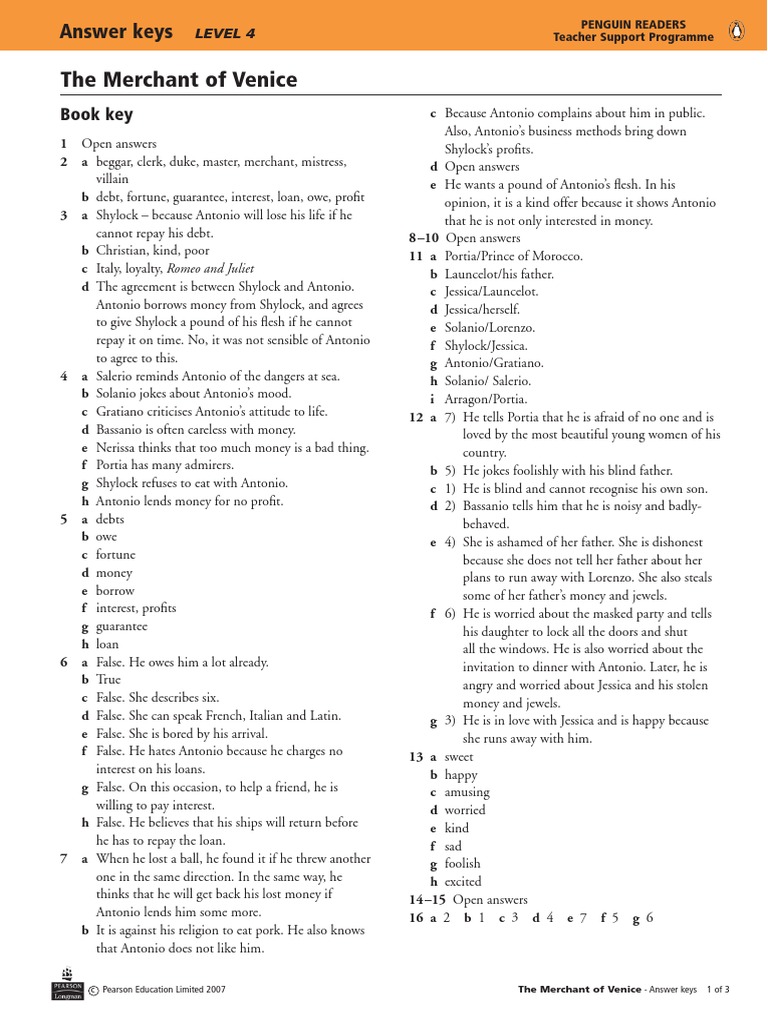The Merchant of Venice: Answer Keys | PDF | The Merchant Of Venice ...