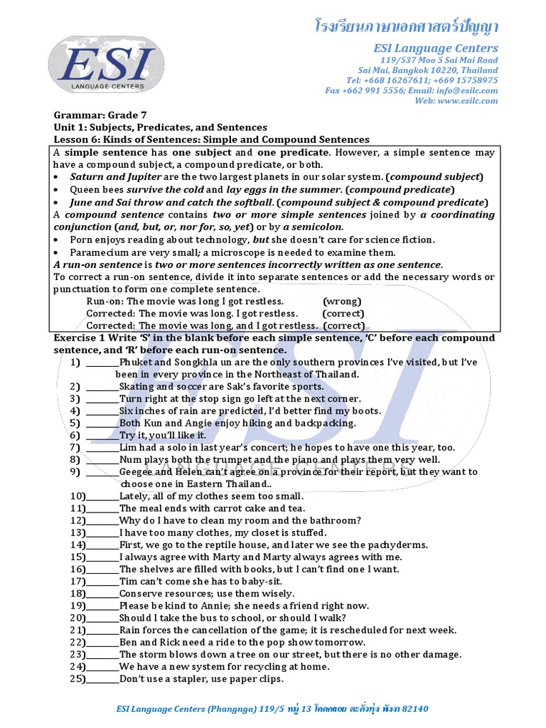 Grammar Grade 7 - Unit 1 Lesson 6 Kinds of Sentences PDF | PDF | Style ...