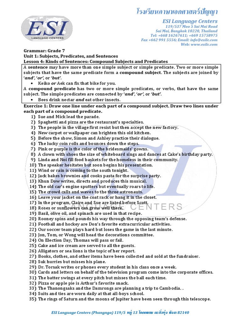 Grade 7 Grammar: Compound Sentences | PDF | Predicate (Grammar) | Foods