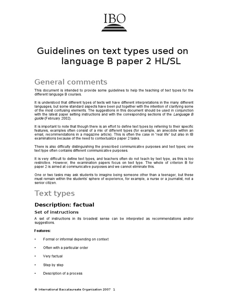 Text Types For Writing For IB Final | PDF | Diary | Narration