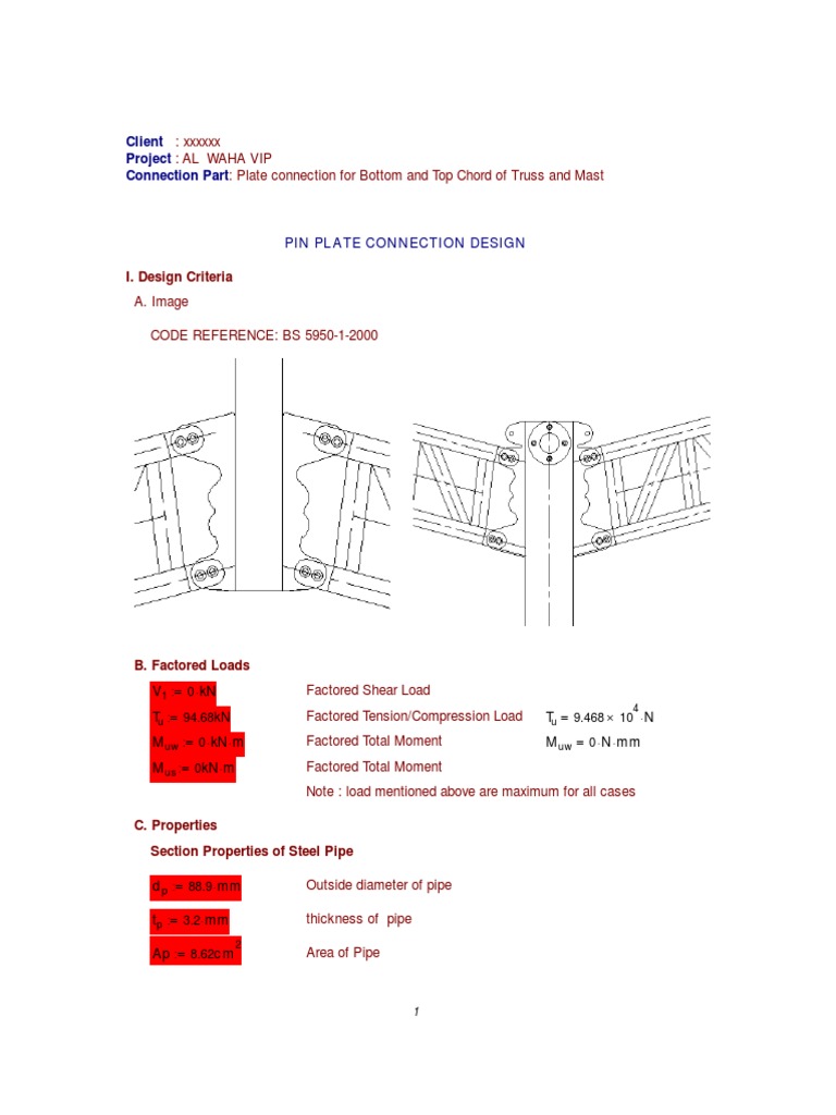 Mathcad - PIN PLATE CONNECTION Al WAHA PDF | PDF | Truss | Screw