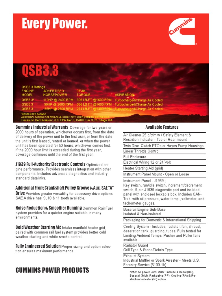 QSB3.3-T3Brochure Rev7 PDF | PDF | Engines | Diesel Engine