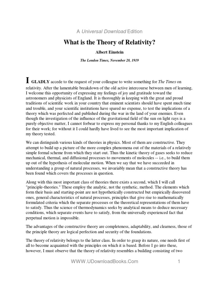 Albert Einstein - What Is The Theory of Relativity | PDF