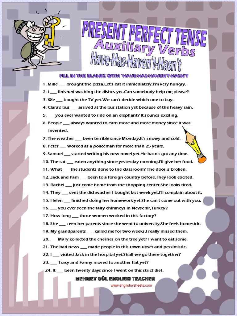 Auxiliary Verbs Present Perfect Tense Have-Has Worksheet PDF | PDF ...