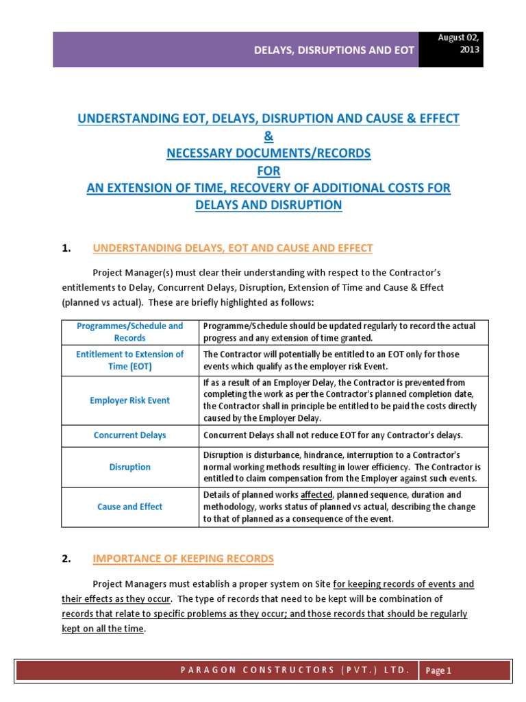 Claims and EOT Documentation | General Contractor | Labour Economics