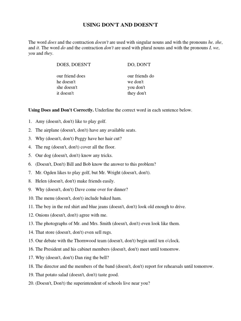 Using Does and Don't Correctly | PDF | Language Arts & Discipline