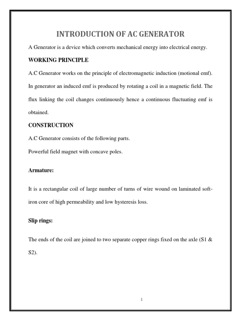 Introduction of Ac Generator | PDF | Electromagnetic Induction | Inductor
