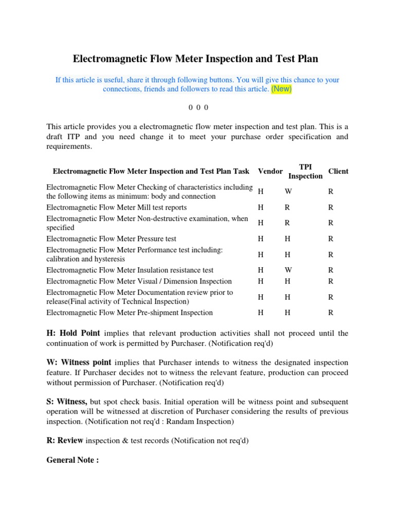 Electromagnetic Flow Meter Test Plan | PDF | Home & Garden