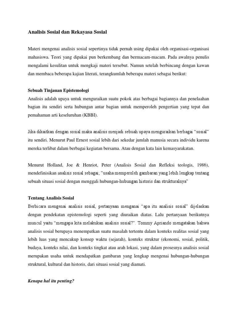 Analisis Sosial Dan Rekayasa Sosial | PDF