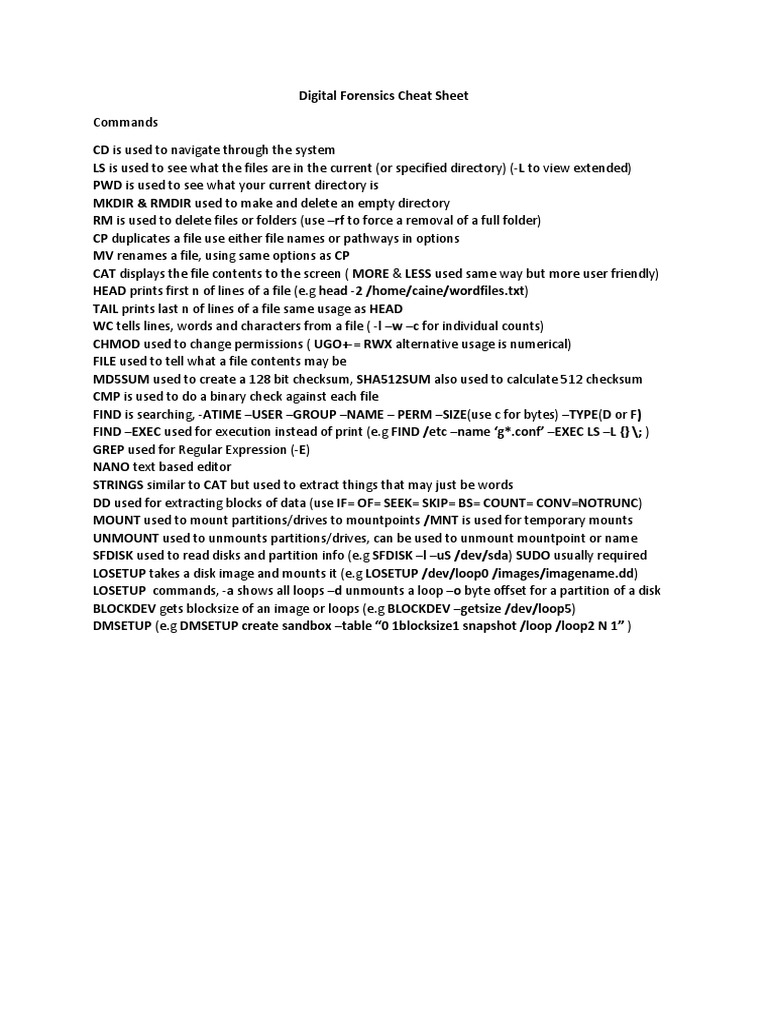 Digital Forensics Cheat Sheet | PDF