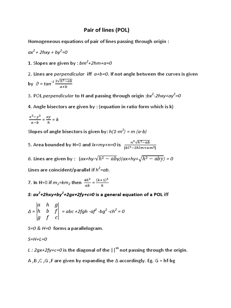 Advanced Geometry: Pair of Lines | PDF