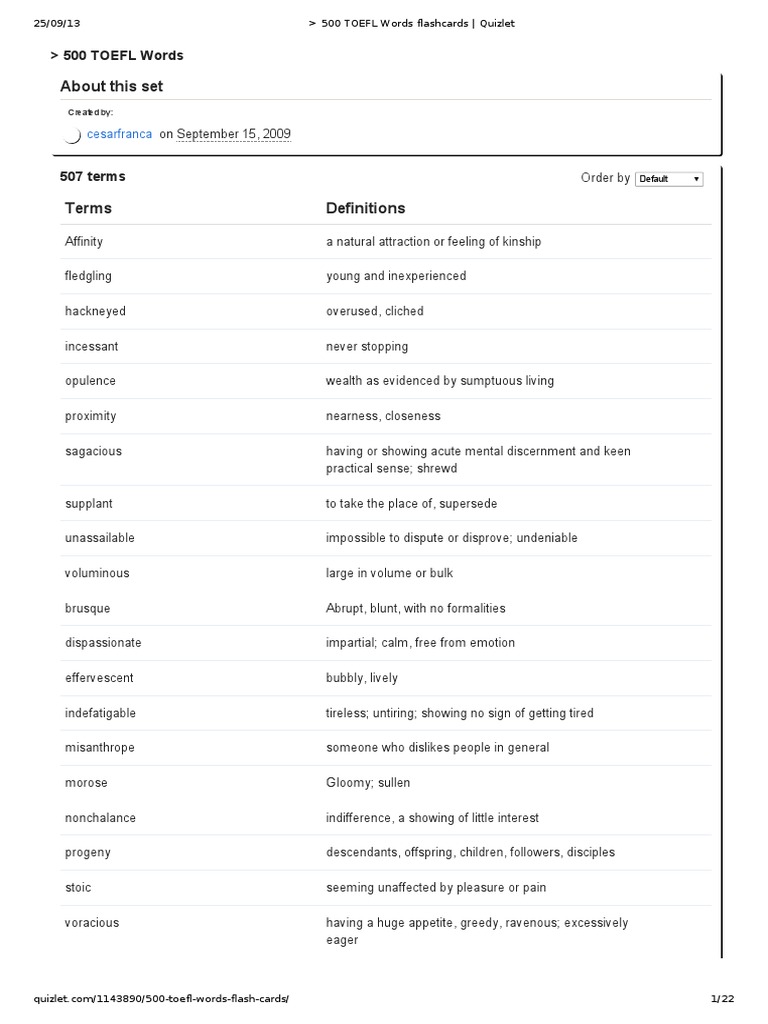 500 Essential TOEFL Words Flashcards | PDF | Laughter | Cattle
