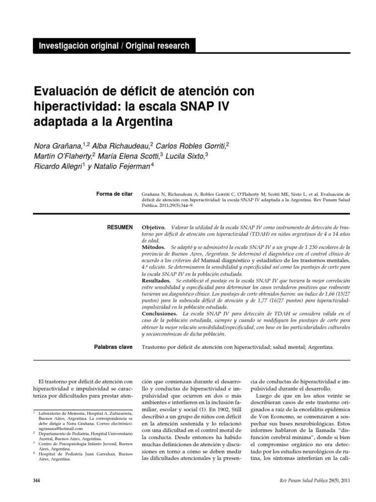 Adhd Escala Snap | PDF | Desorden hiperactivo y deficit de atencion ...