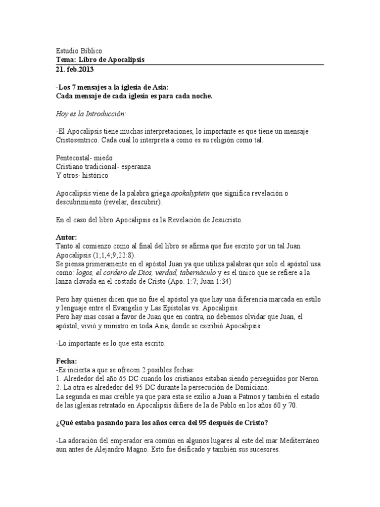 Estudio Biblico Apocalipsis Pdf Libro De Revelación Cristo Título