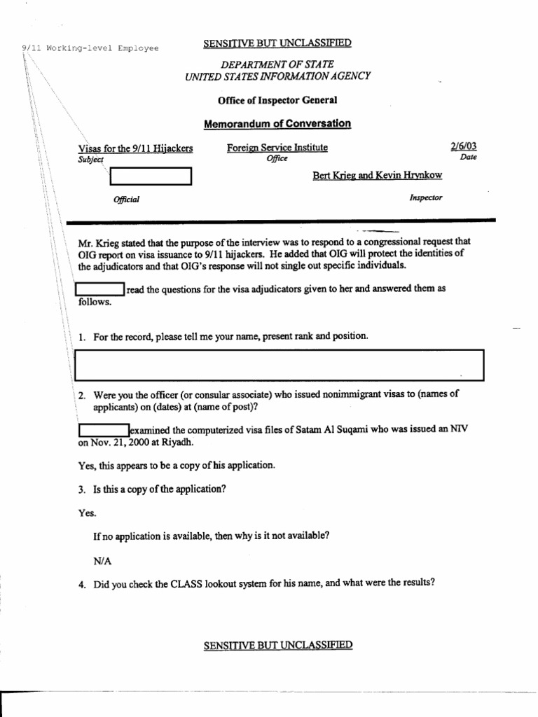 Memo of State Department IG Interview of Consular Officer Who Issued ...