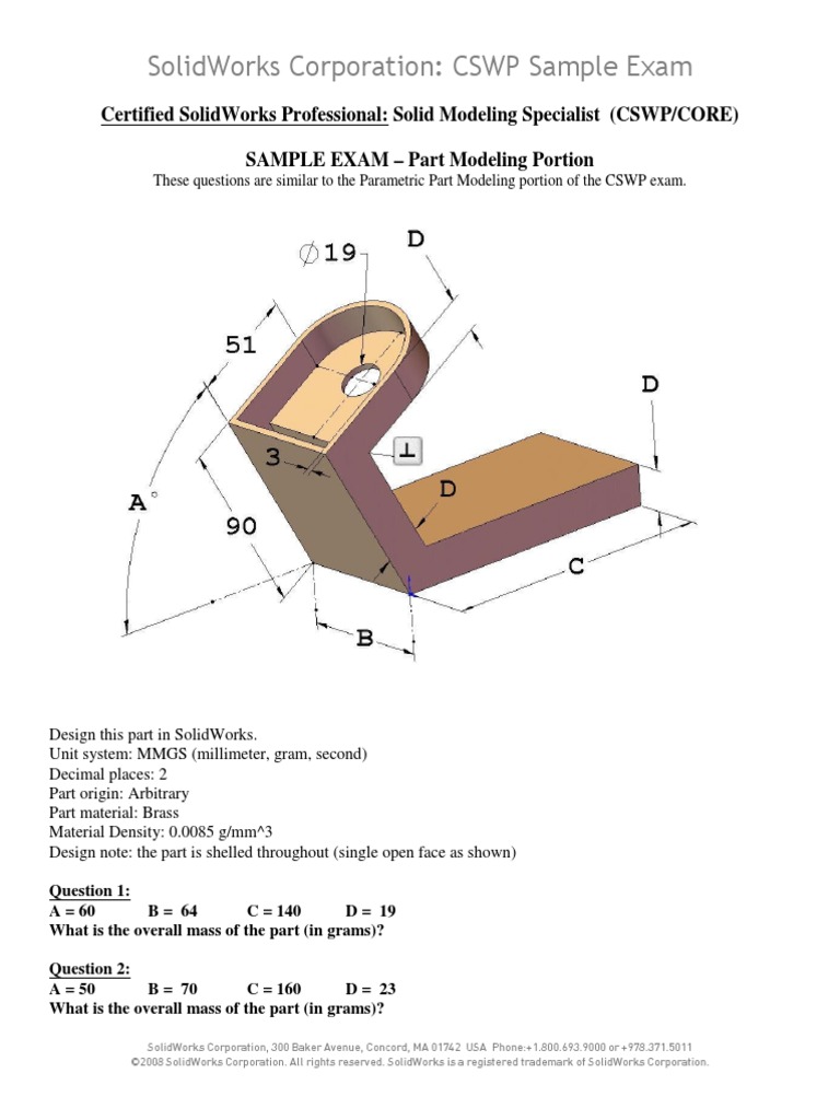 Solidworks Corporation: CSWP Sample Exam | PDF