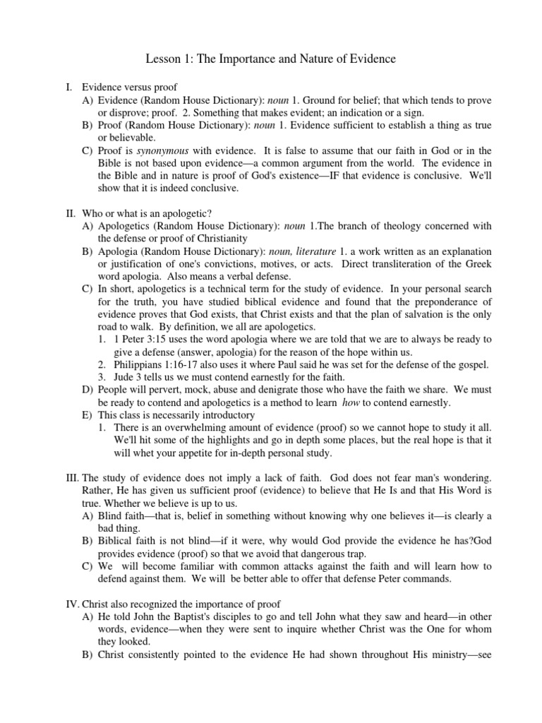 Lesson 1: The Importance and Nature of Evidence | PDF | Christian ...
