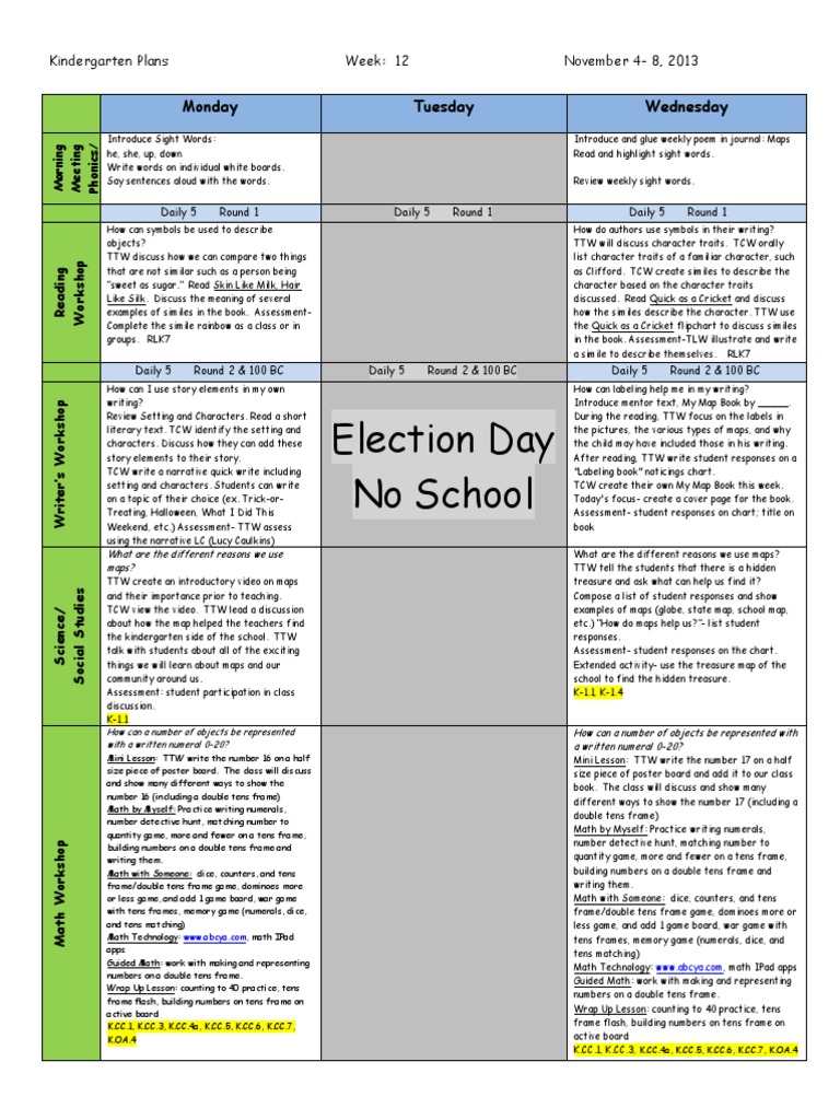 Kindergarten Weekly Lesson Plans | PDF | Educational Assessment | Map