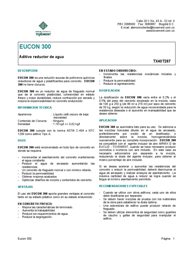 Eucon 300 | PDF | Hormigón | Materiales
