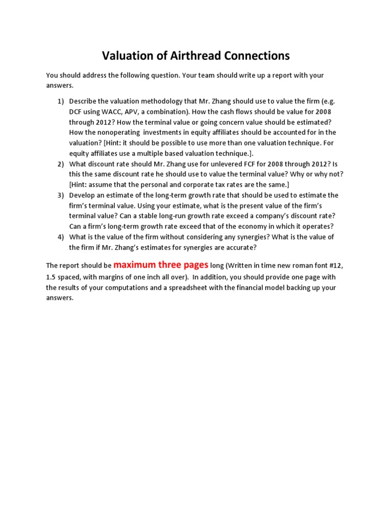 Valuation of Airthread Connections Questions Traduction | PDF ...