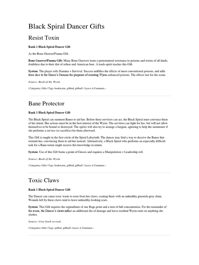 Black Spiral Dancer Gifts | PDF | Wellness | Medical