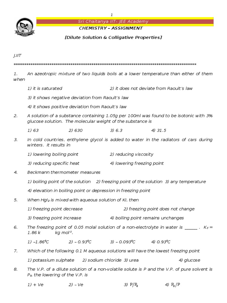 Colligative Properties and Dilute Solutions | PDF | Molar Concentration ...
