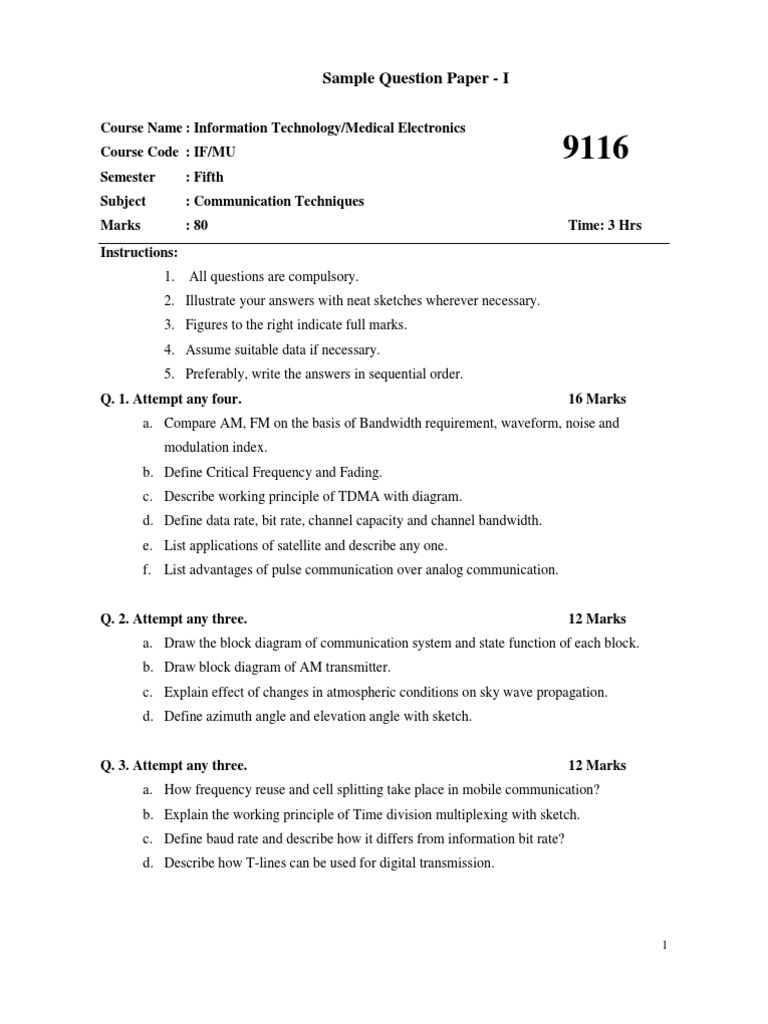 80 Marks Question Paper Format | PDF | Modulation | Broadcasting