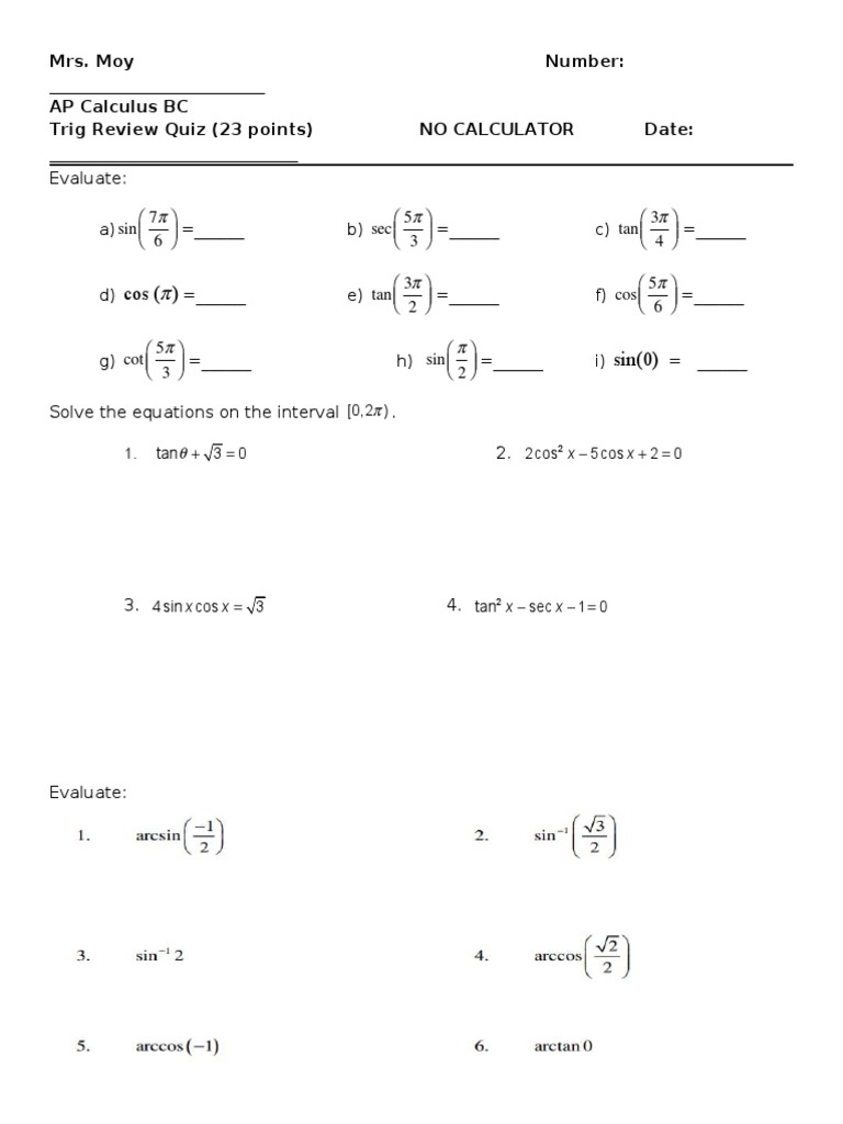 Trig Quiz | PDF