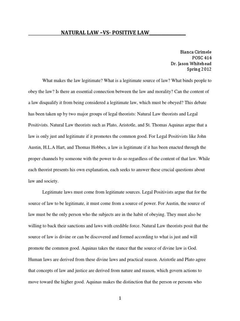 Natural Law Vs Positive Law | PDF | Jurisprudence | Natural Law