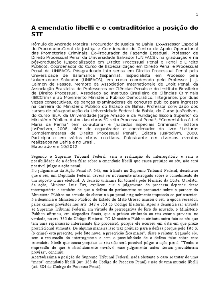 A Emendatio Libelli e o Contraditório | PDF | Julgamentos | Sentença ...