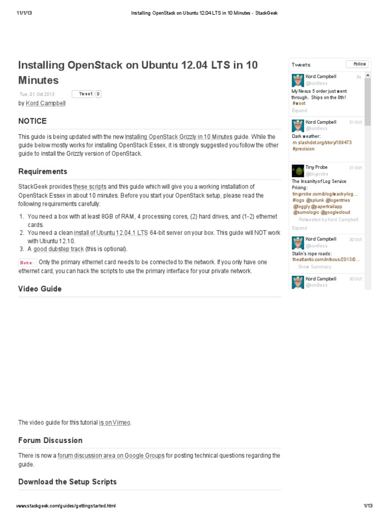 Installing OpenStack On Ubuntu 12 | PDF | Open Stack | Computer Network