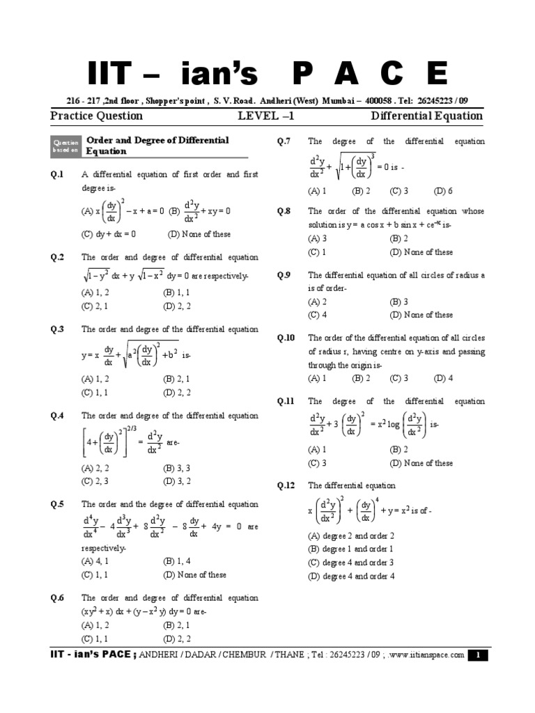 Differential Equation Practice Questions | PDF | Trigonometric ...
