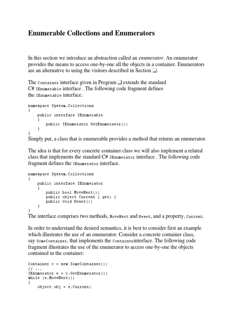 Enumerable Collections and Enumerators | PDF | C Sharp (Programming Language) | Interface ...