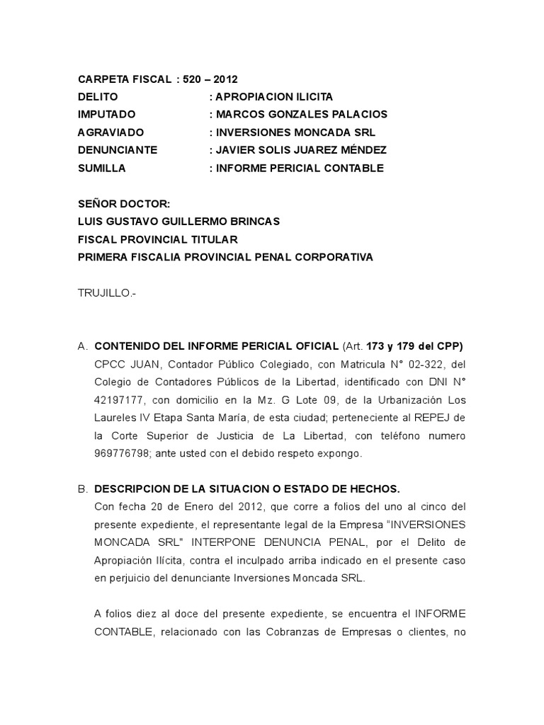 Informe Pericial Contable Concluido | PDF | Títulos | Educación vocacional