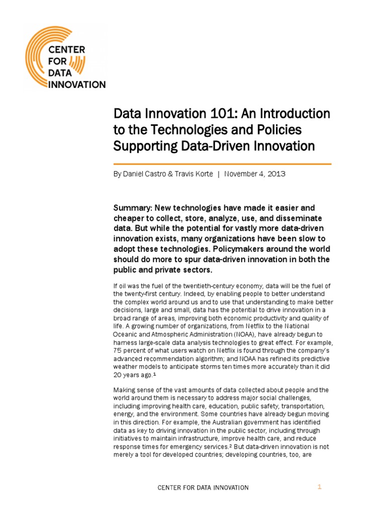Data Innovation 101: An Introduction To The Technologies and Policies ...